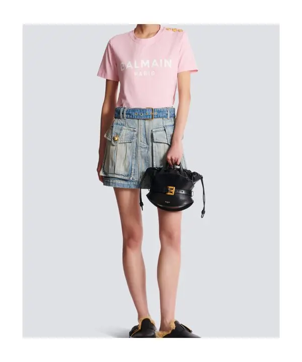 Balmain Logo Print Crewneck T-shirt - Pink