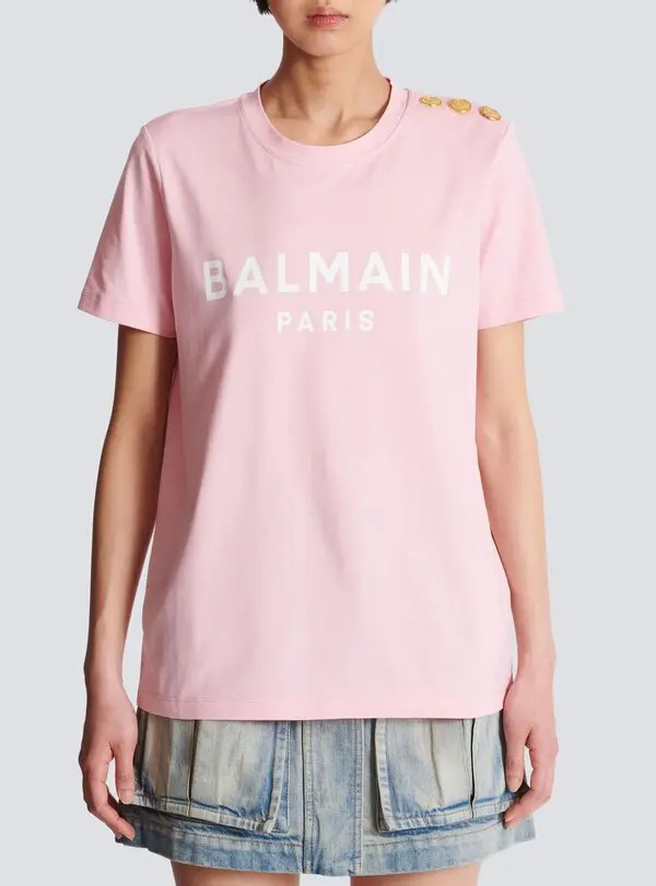 Balmain Logo Print Crewneck T-shirt - Pink