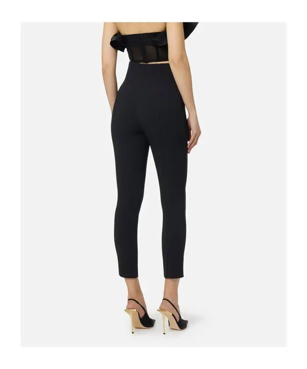 Elisabetta Franchi High-waist Tailored Pants With Gold Logo Detail - Black