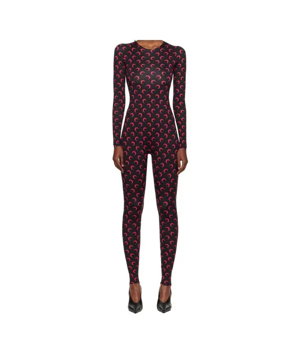 MARINE SERRE Logo Print Crewneck Jumpsuit - Black