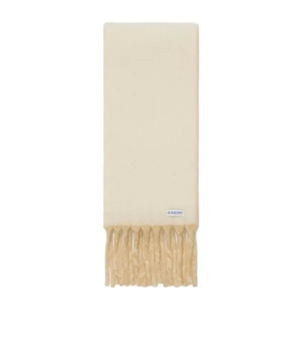 Burberry Logo Jacquard Fringed Scarf - Sand