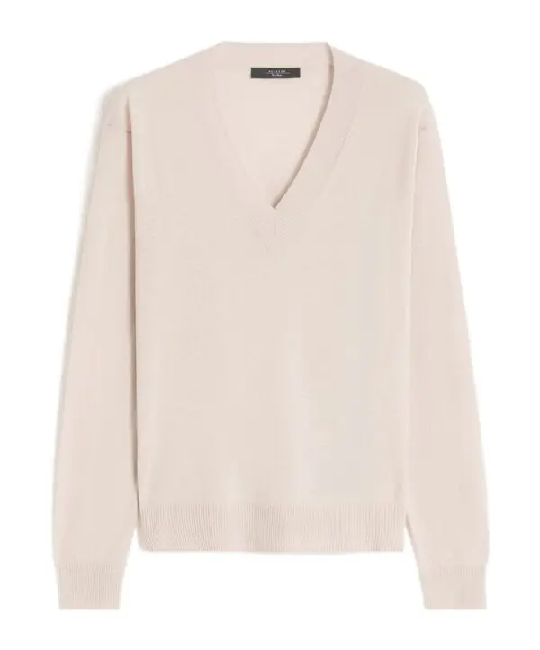 Max Mara V-neck Sweater With Ribbed Trim - Beige