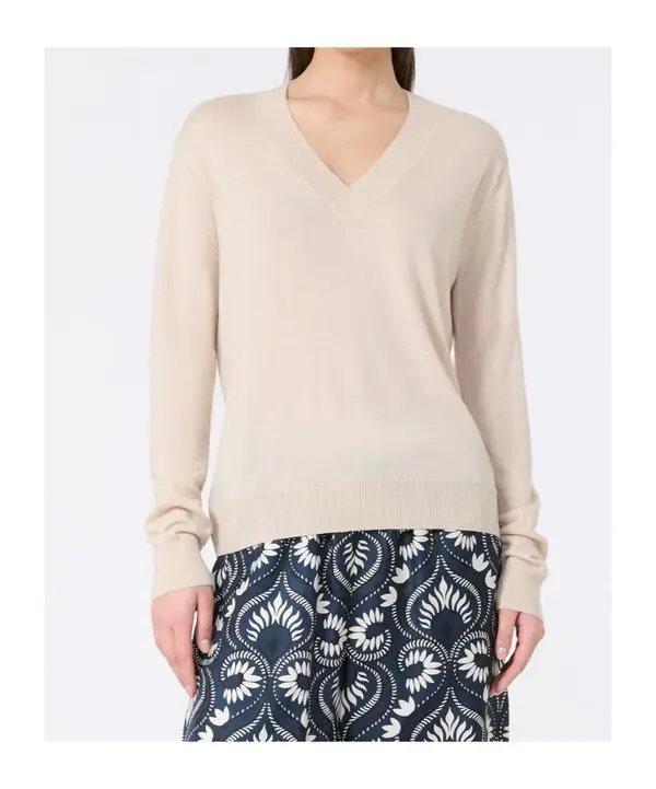 Max Mara V-neck Sweater With Ribbed Trim - Beige