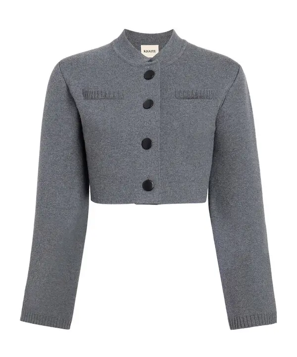 Khaite Ello Knit Cropped Jacket - Gray