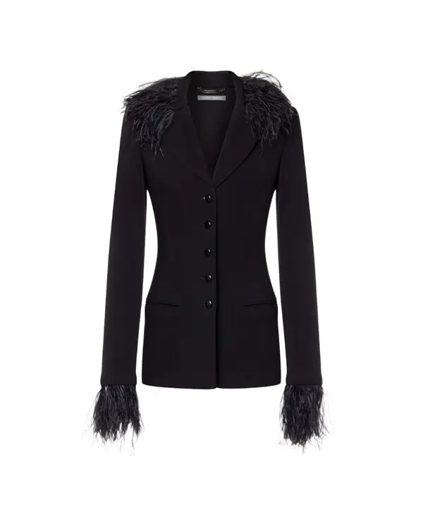 Alberta Ferretti Embellished Single-breasted Blazer With Feather Trim