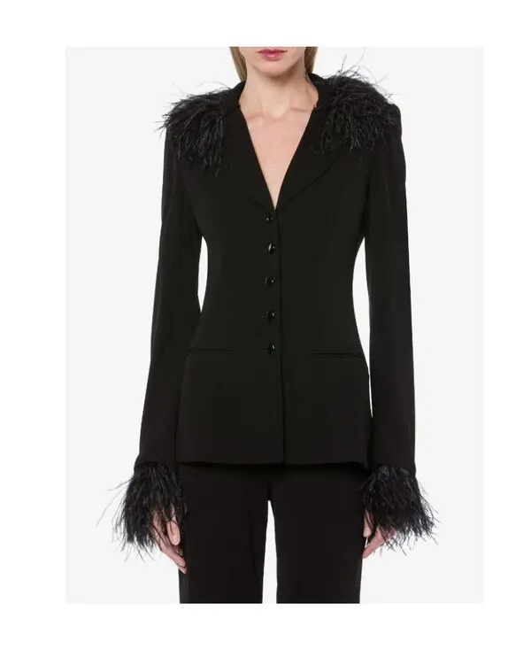 Alberta Ferretti Embellished Single-breasted Blazer With Feather Trim