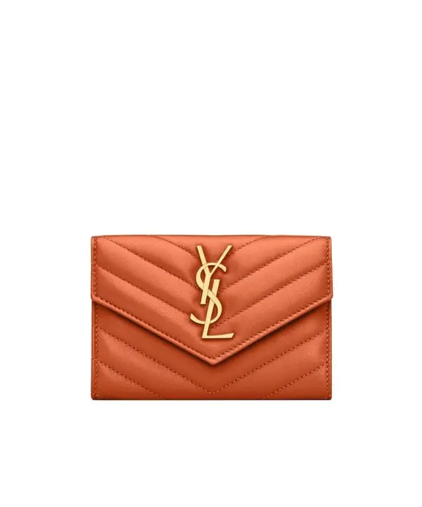Saint Laurent Chevron Logo Wallet - Deep Orange