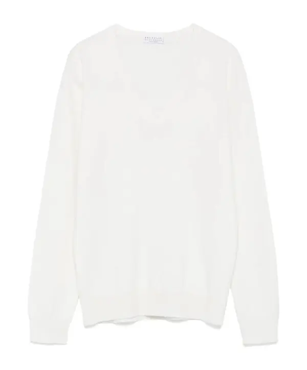 Brunello Cucinelli V-neck Long Sleeve Sweater - White