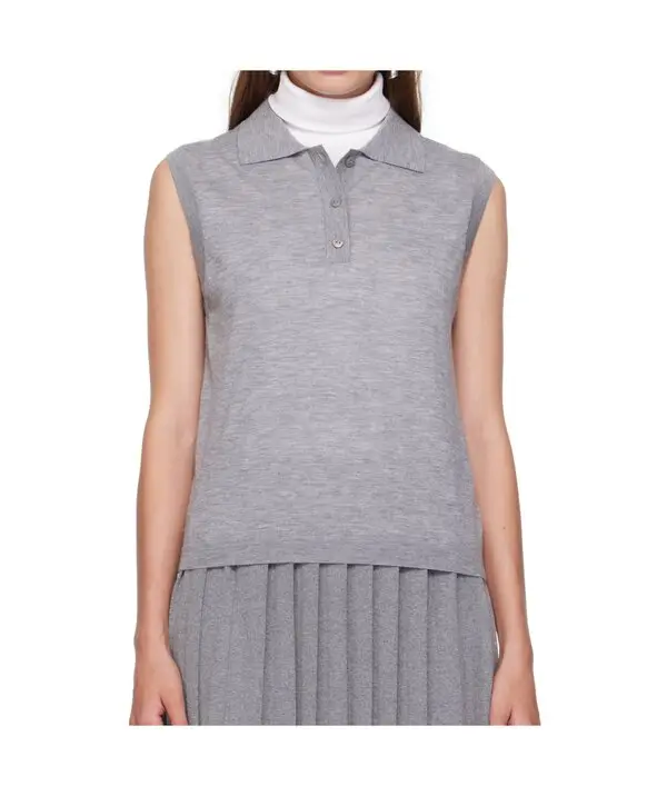 LISA YANG Sleeveless Polo Top - Gray