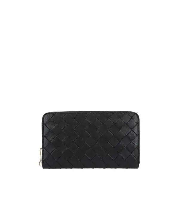 Bottega Veneta Intrecciato Weave Zip Around Wallet - Black