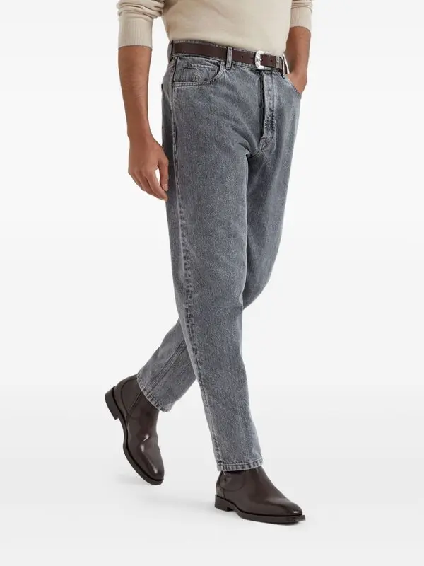 Brunello Cucinelli Logo Patch Straight-leg Jeans - Medium Gray