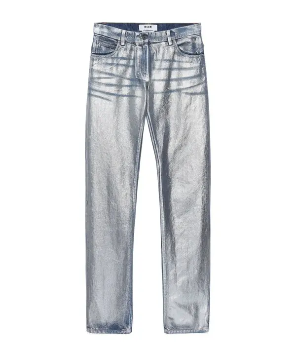 MSGM Metallic Straight Leg Jeans - Gray