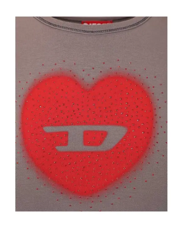 DIESEL® Crewneck T-shirt With Embellished Heart - Gray