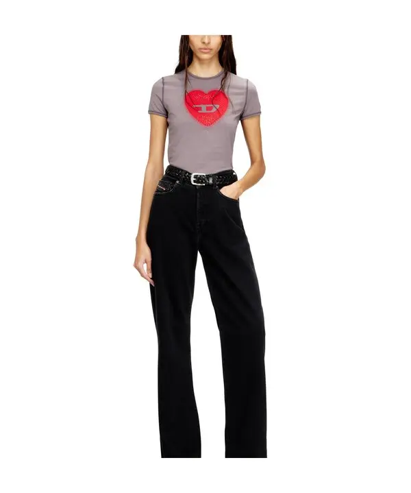 DIESEL® Crewneck T-shirt With Embellished Heart - Gray