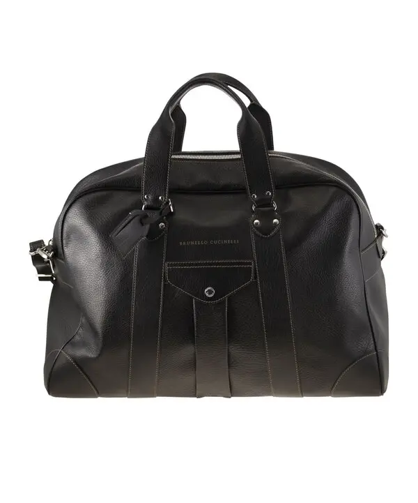 Brunello Cucinelli Leather Weekender Bag - Black