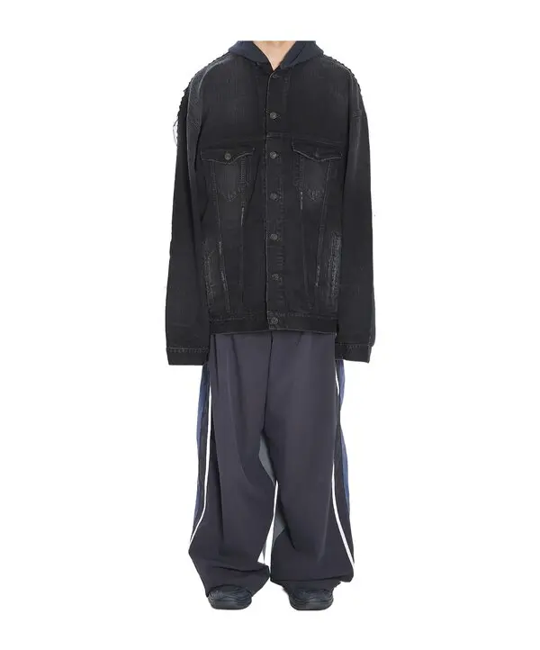 Balenciaga Oversized Layered Denim And Fleece Jacket