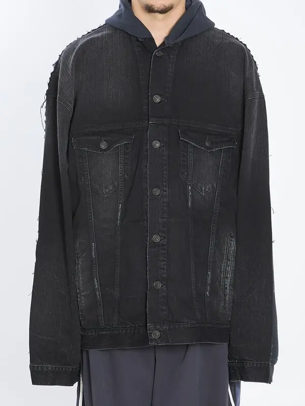 Balenciaga Oversized Layered Denim And Fleece Jacket