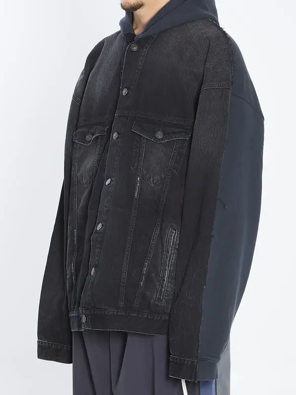 Balenciaga Oversized Layered Denim And Fleece Jacket