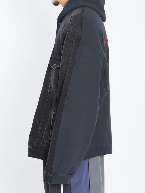 Balenciaga Oversized Layered Denim And Fleece Jacket