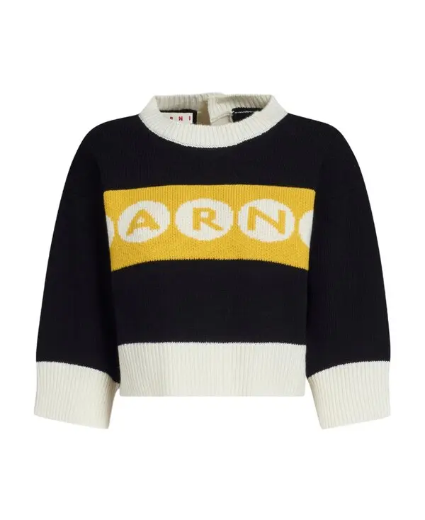 Marni Logo Intarsia Cropped Knitted Jumper - Black