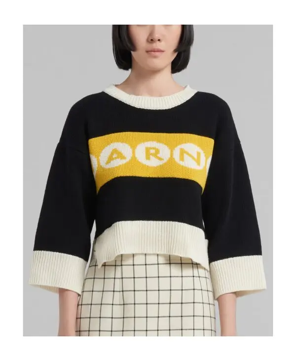 Marni Logo Intarsia Cropped Knitted Jumper - Black