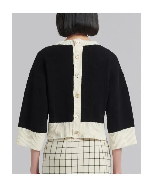 Marni Logo Intarsia Cropped Knitted Jumper - Black