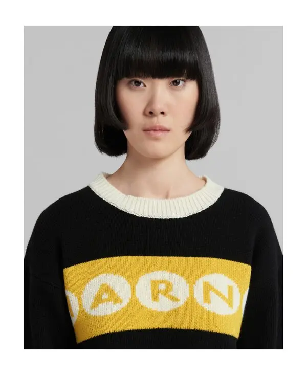 Marni Logo Intarsia Cropped Knitted Jumper - Black