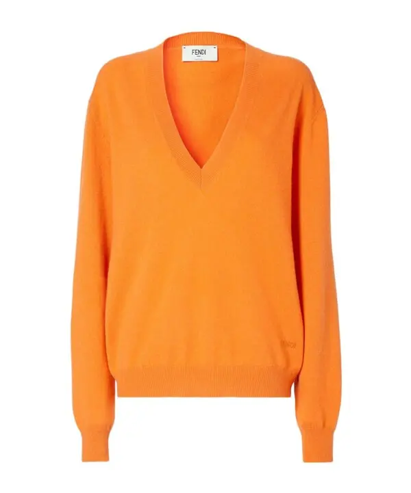 Fendi Logo Embroidered V-neck Jumper - Orange