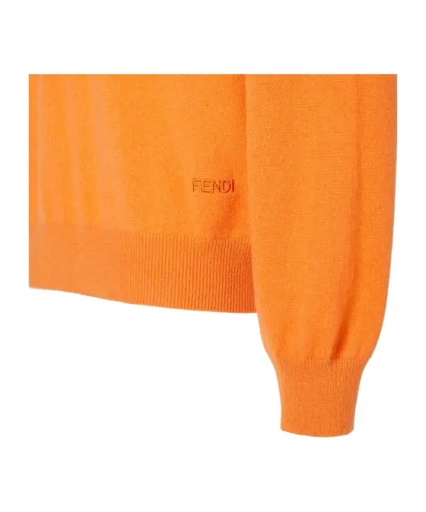 Fendi Logo Embroidered V-neck Jumper - Orange