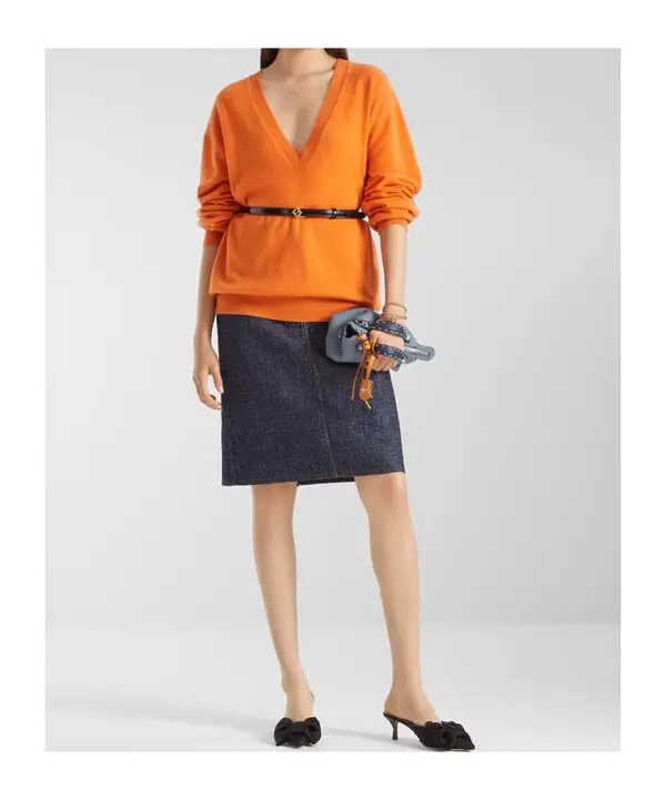 Fendi Logo Embroidered V-neck Jumper - Orange