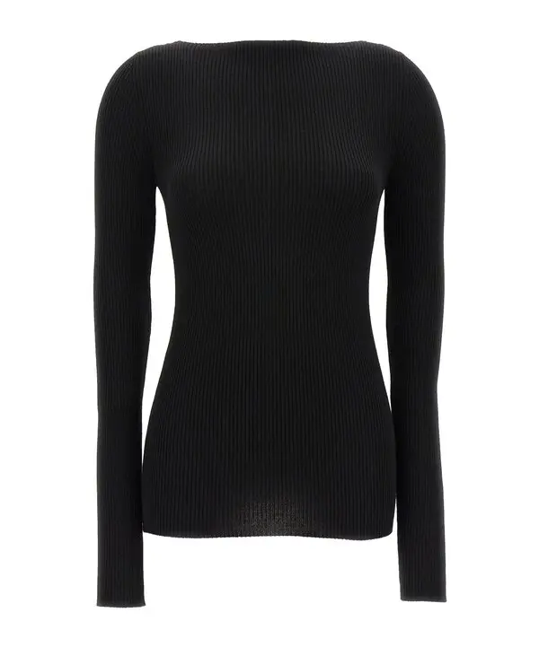 Rick Owens Ribbed Knit Top With Boat Collar - Black