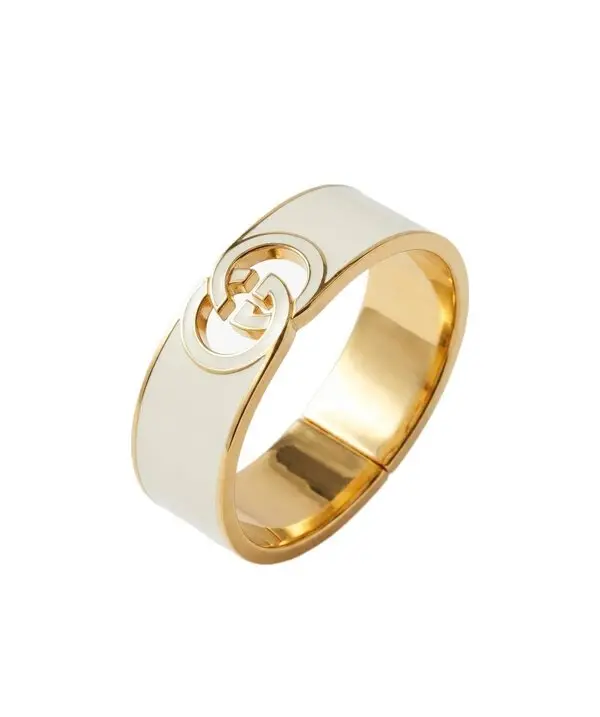 Gucci Interlocking G Enamel Cuff Bracelet - Gold White
