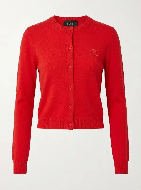 Gucci Double G Embroidered Knit Cardigan