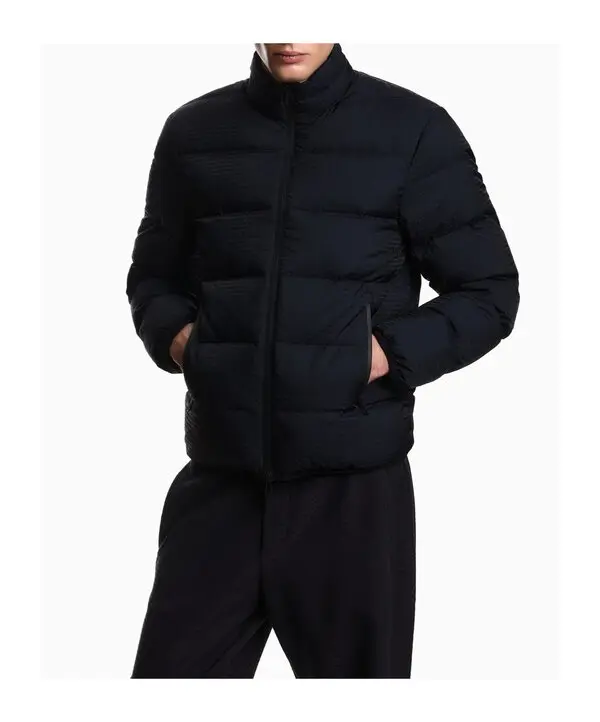 Emporio Armani Water-repellent, Quilted Nylon Down Jacket With Jacquard Logo Lettering