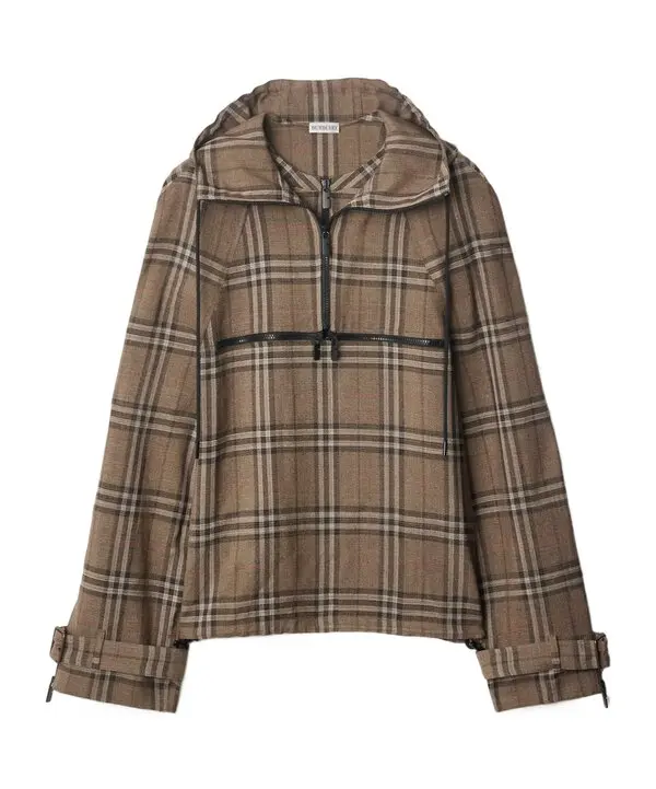 Burberry Checked Hooded Half-zip Jacket - Brush