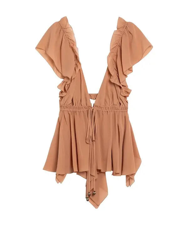 Chloé Ruffled Sleeveless Silk Blouse - Pink