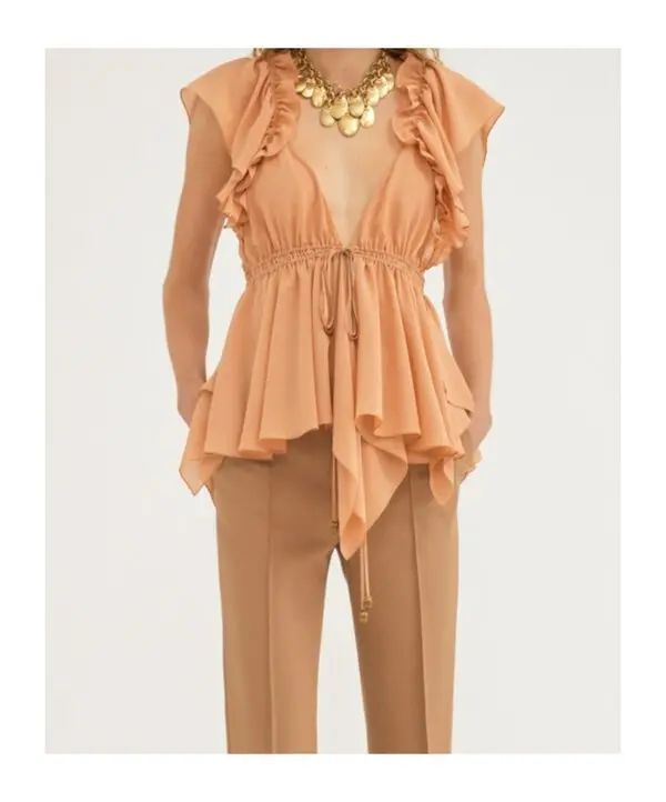 Chloé Ruffled Sleeveless Silk Blouse - Pink