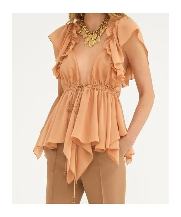 Chloé Ruffled Sleeveless Silk Blouse - Pink