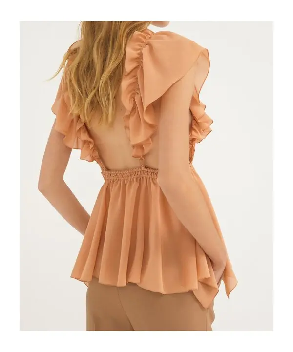 Chloé Ruffled Sleeveless Silk Blouse - Pink