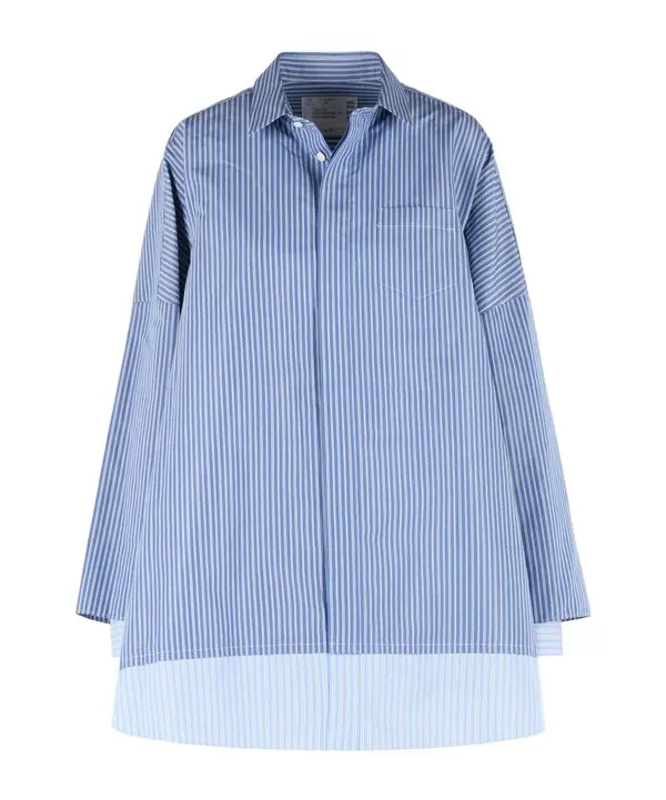 Sacai Striped Shirt With Mesh Sleeves - Blue