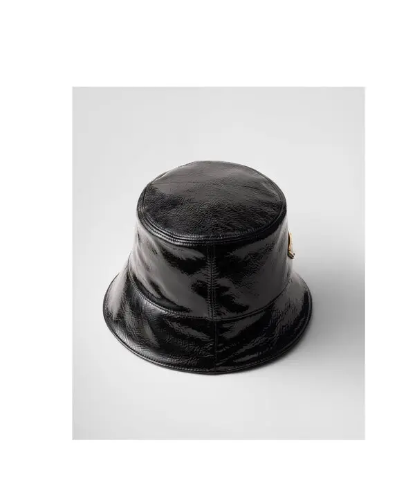 Prada Enamel Triangle Logo Bucket Hat - Black