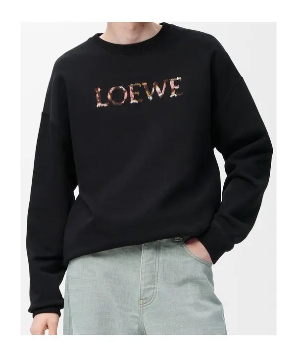 Loewe Logo Embroidered Crewneck Sweatshirt - Black