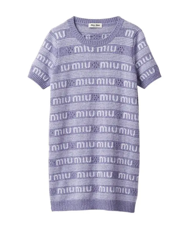 Miu Miu Logo-intarsia Knitted Mini Dress - Purple