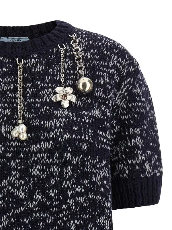 Prada Short-sleeved Jumper With Pendant Detail
