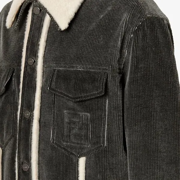 Fendi Long Sleeve Velvet Jacket With Sheepskin Trim