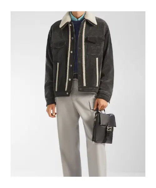 Fendi Long Sleeve Velvet Jacket With Sheepskin Trim