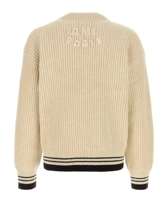 AMI Paris Long-sleeved V-neck Jumper With Crochet Patch - No