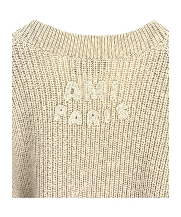 AMI Paris Long-sleeved V-neck Jumper With Crochet Patch - No