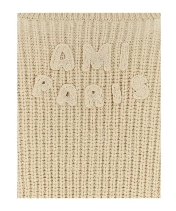 AMI Paris Long-sleeved V-neck Jumper With Crochet Patch - No