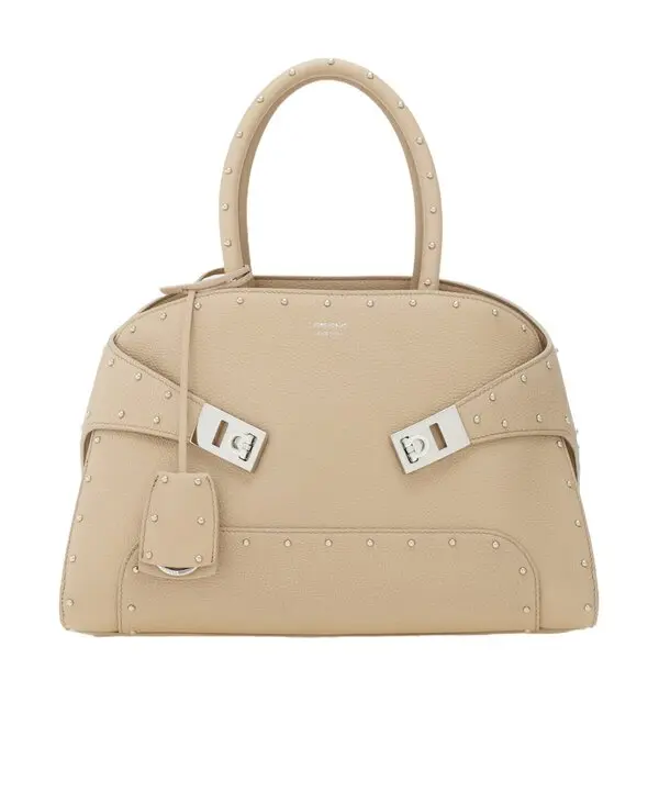 FERRAGAMO Hug Handbag With Studs - Stone